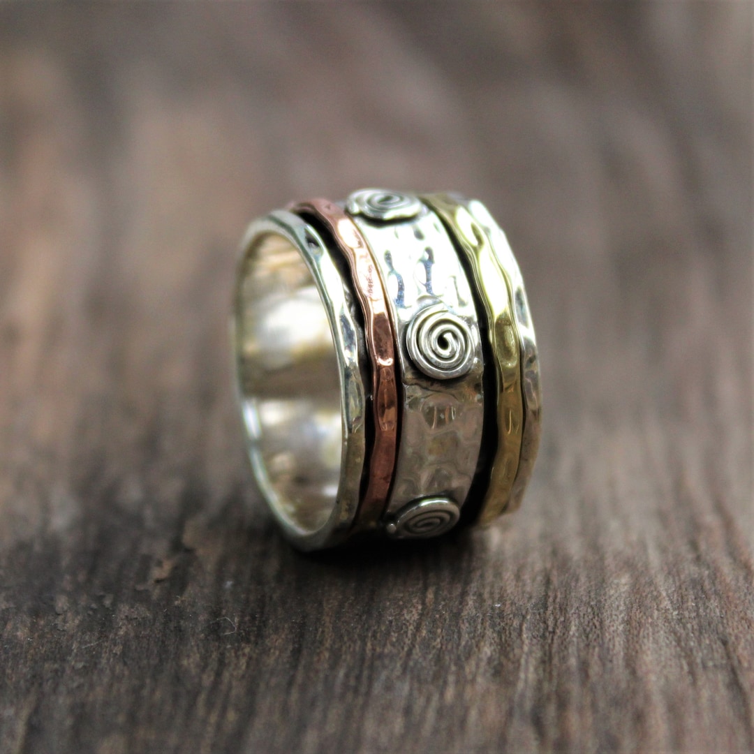 Meditation Ring, Silver Ring, Worry Ring, Fidget Ring, Wide Wedding ...