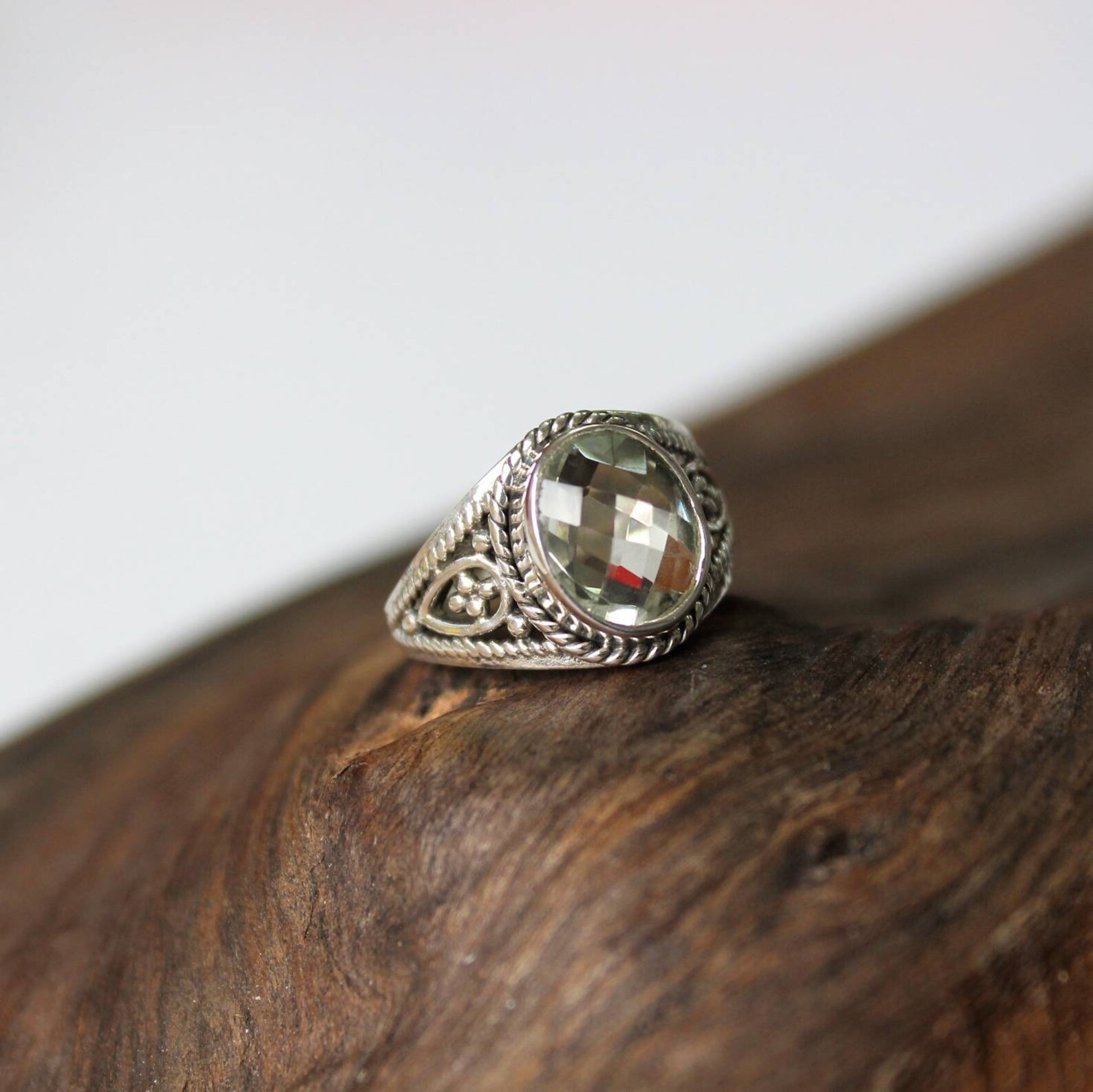 Green Amethyst Ring, Bold Sterling Silver Statement Ring, Alternative ...