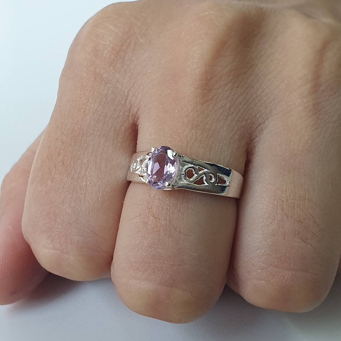 Natural Pink Amethyst ring Sterling silver ring statement | Etsy