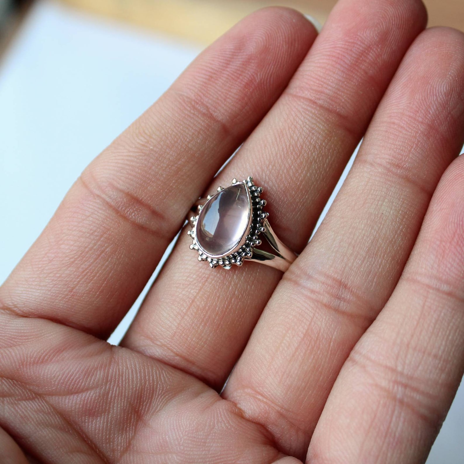 Beautiful Rose Quartz Ring Sterling Silver Statement Ring | Etsy