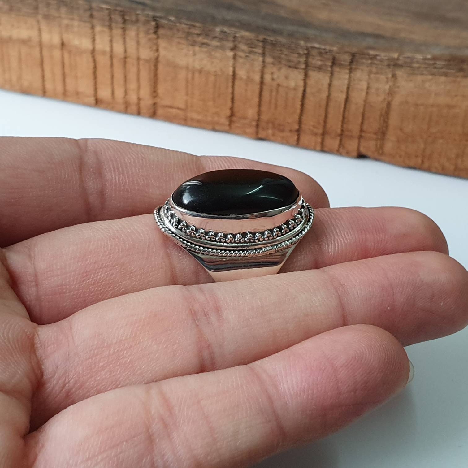 Black onyx ring Sterling silver large gemstone ring | Etsy