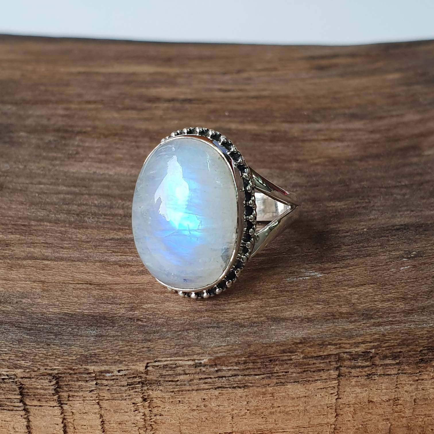 AAA Rainbow Moonstone Ring, Bold Sterling Silver Statement Ring ...