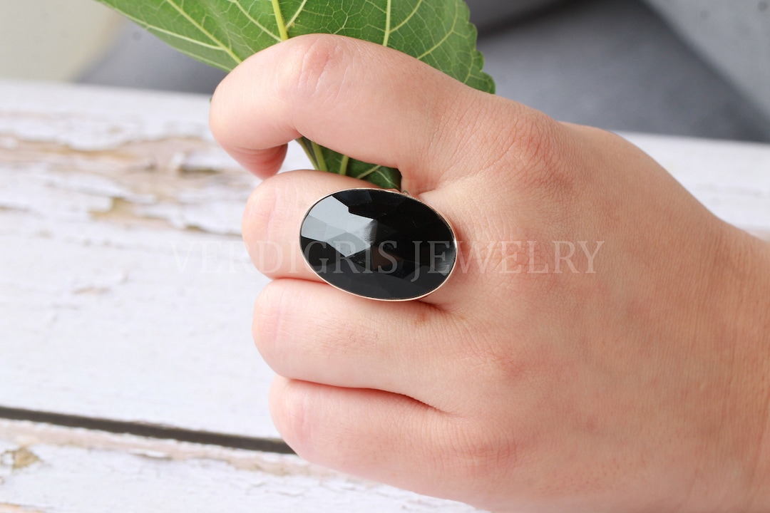 Black Onyx Ring, Chunky Gemstone, Sterling Silver Ring, Handmade ...