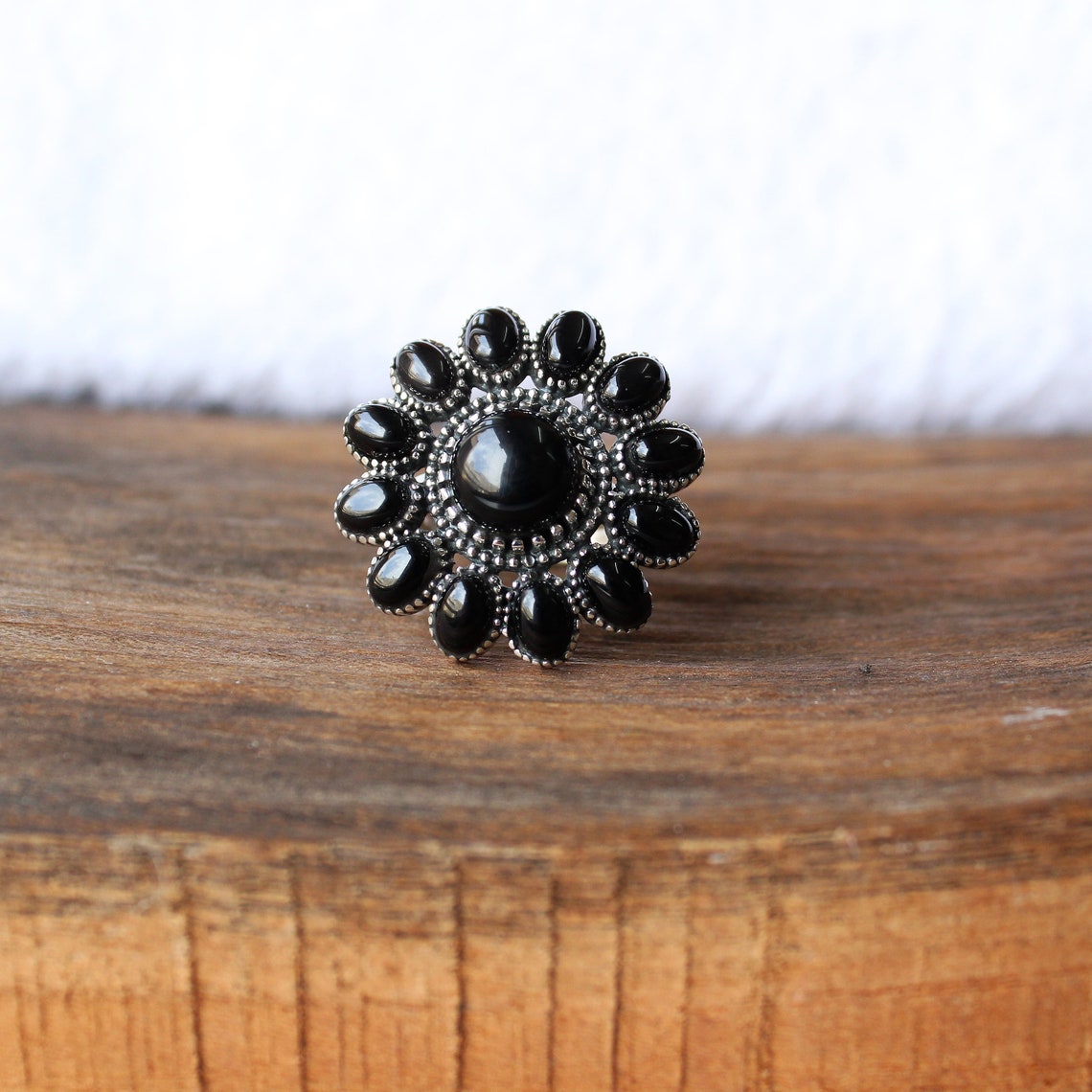 Natural Black Onyx Ring Bold Sterling Silver Statement Ring - Etsy