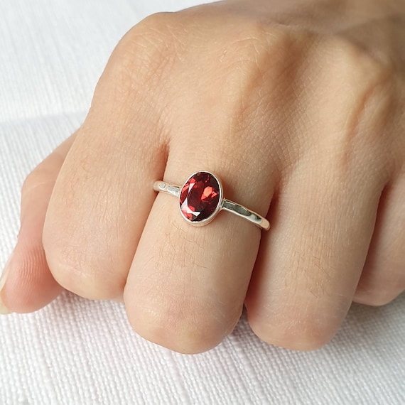 Natural Garnet ring Dainty Sterling silver ring statement | Etsy
