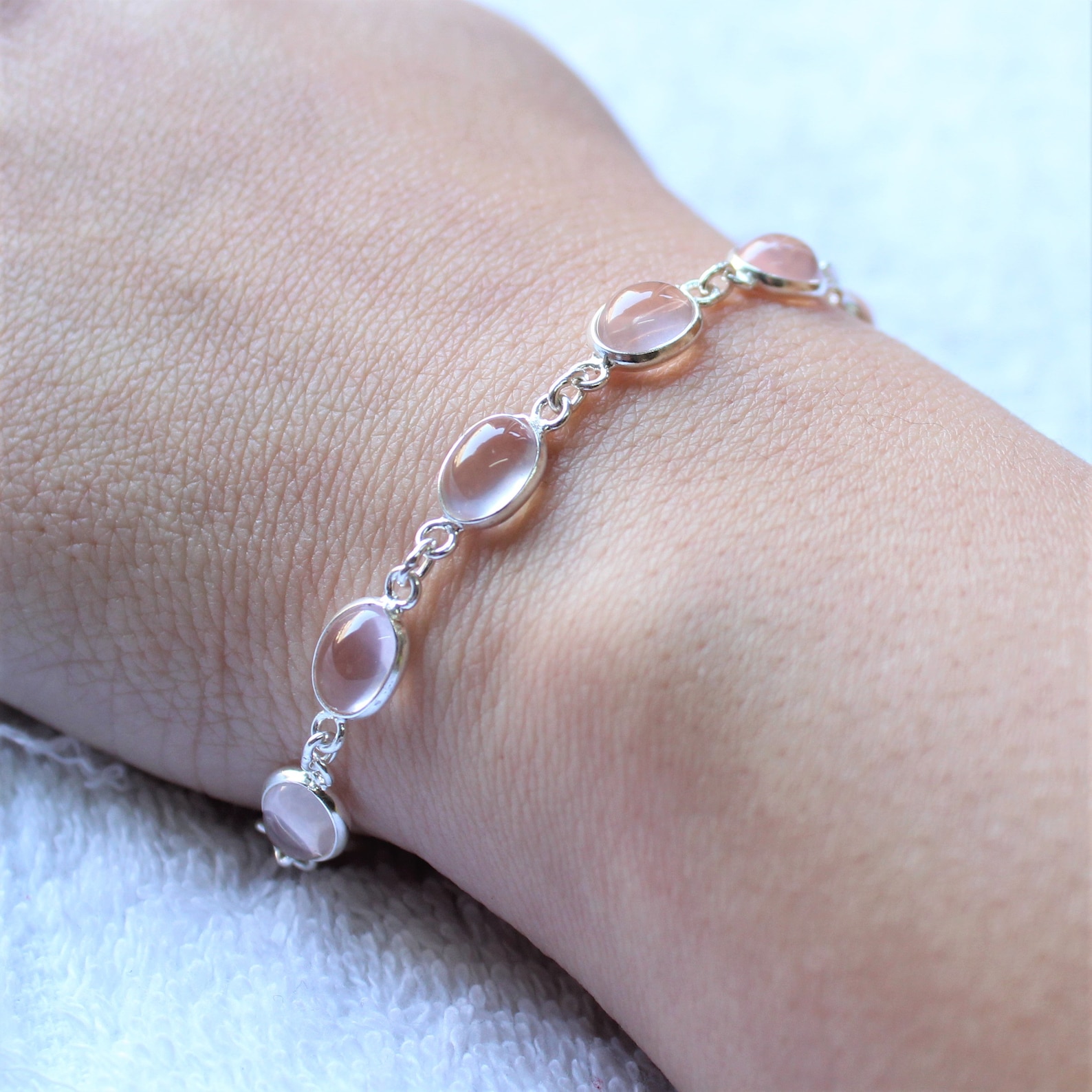Rose Quartz Bracelet, Sterling Silver Bracelet, Dainty Wristband - Etsy