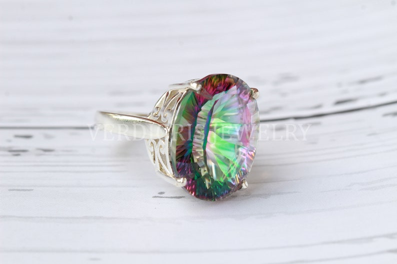 Unique Mystic Quartz Ring Large Sterling Silver Statement - Etsy