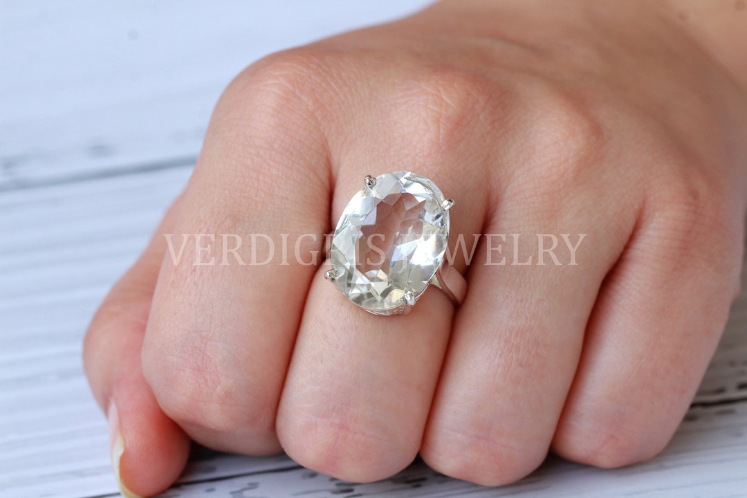 Natural Crystal Ring, Large Sterling Silver Statement Ring, Handmade ...