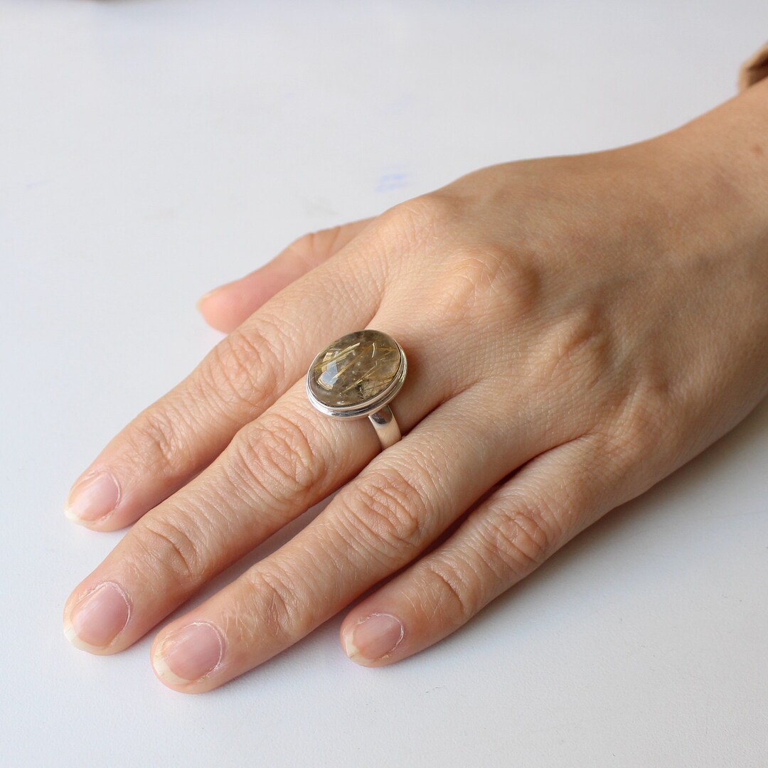 Natural Golden Rutile Ring, Bold Sterling Silver Statement Ring - Etsy