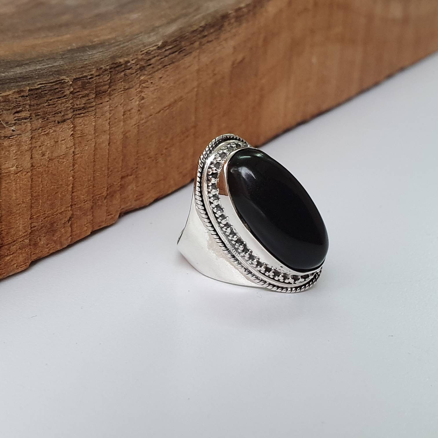 Black onyx ring Sterling silver large gemstone ring | Etsy