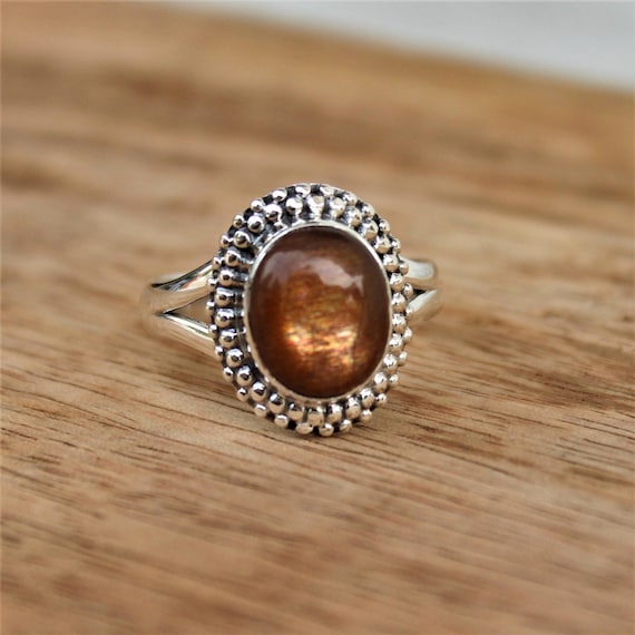 Real sunstone ring Sterling Silver ring sunstar ring | Etsy