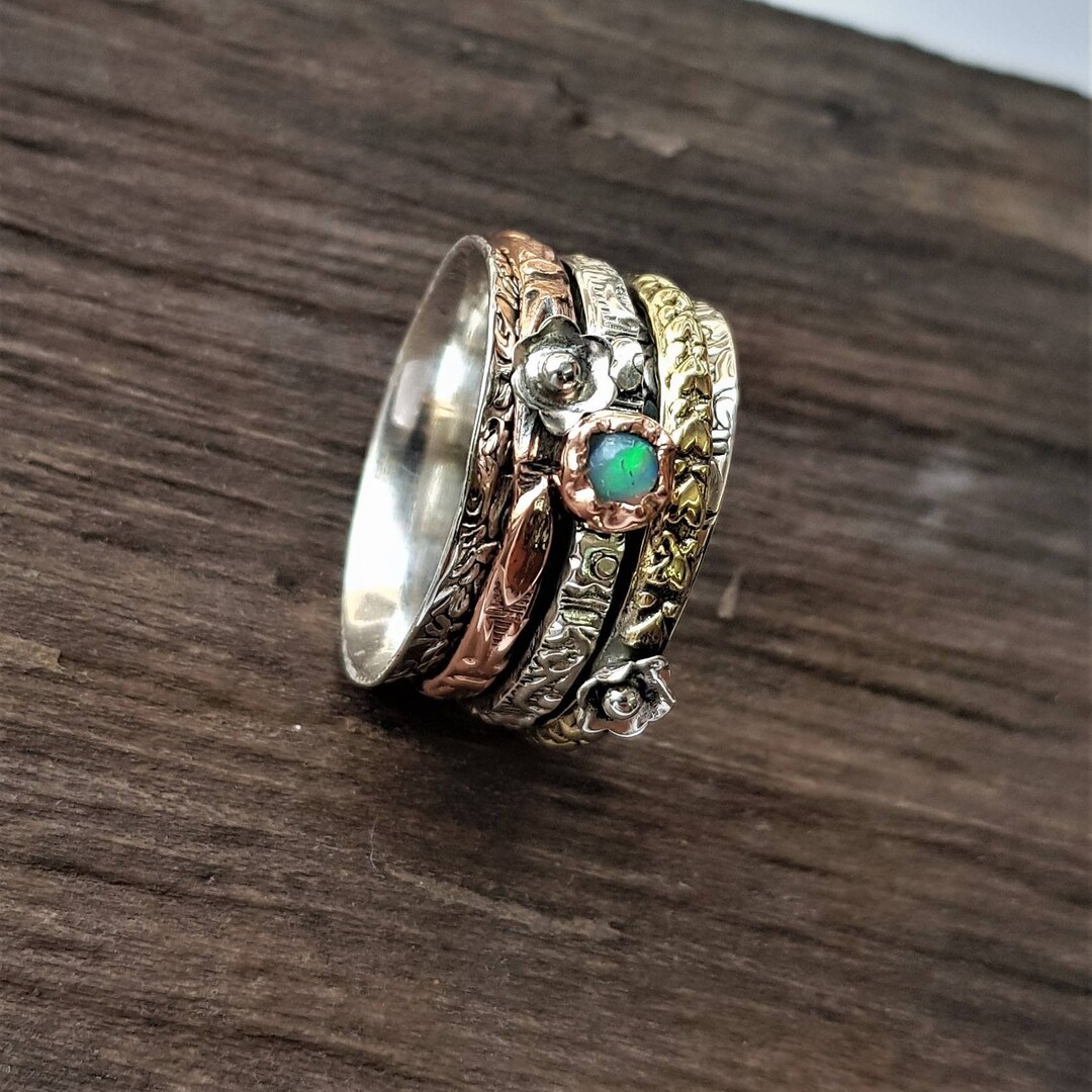 Ethiopian Opal Ring, Spinner Ring, Fidget Ring, Meditation Ring, Silver ...