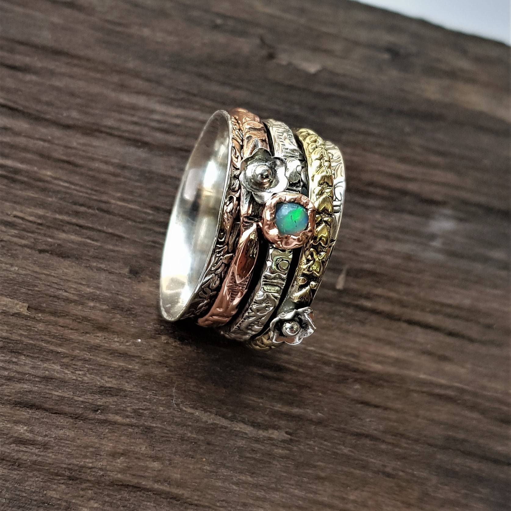 Ethiopian Opal Ring, Spinner Ring, Fidget Ring, Meditation Ring, Silver ...