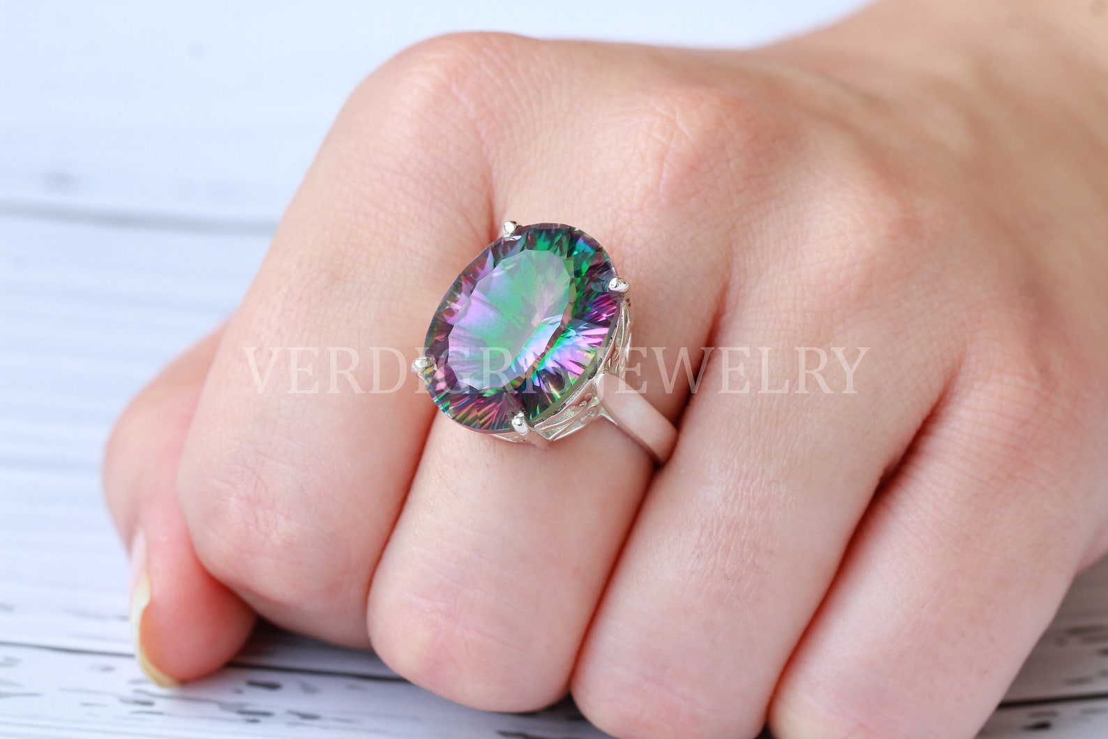 Unique Mystic Quartz Ring Large Sterling Silver Statement - Etsy