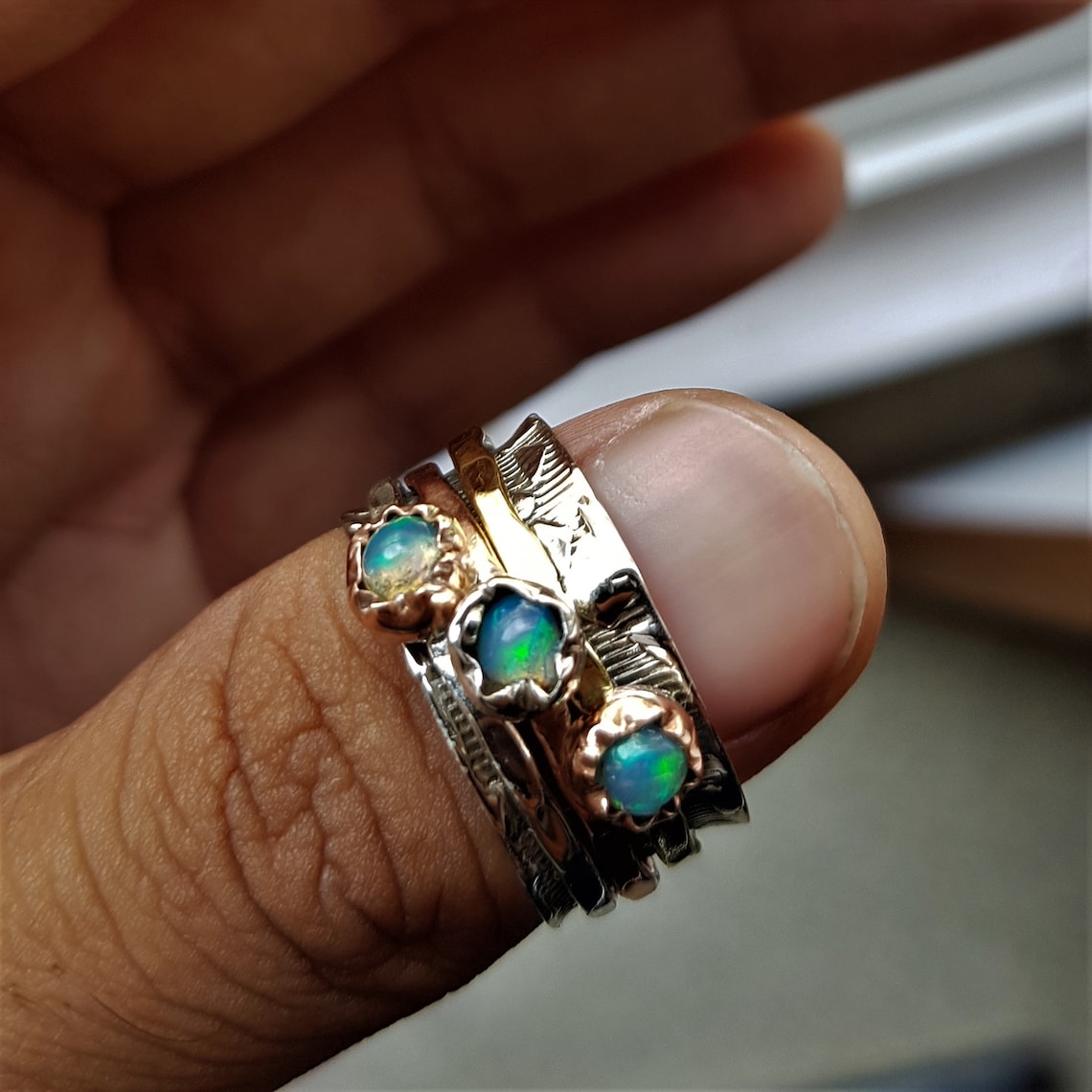 Worry Ring, Ethiopian Opal Ring, Fidget Ring, Meditation Ring, Wide ...