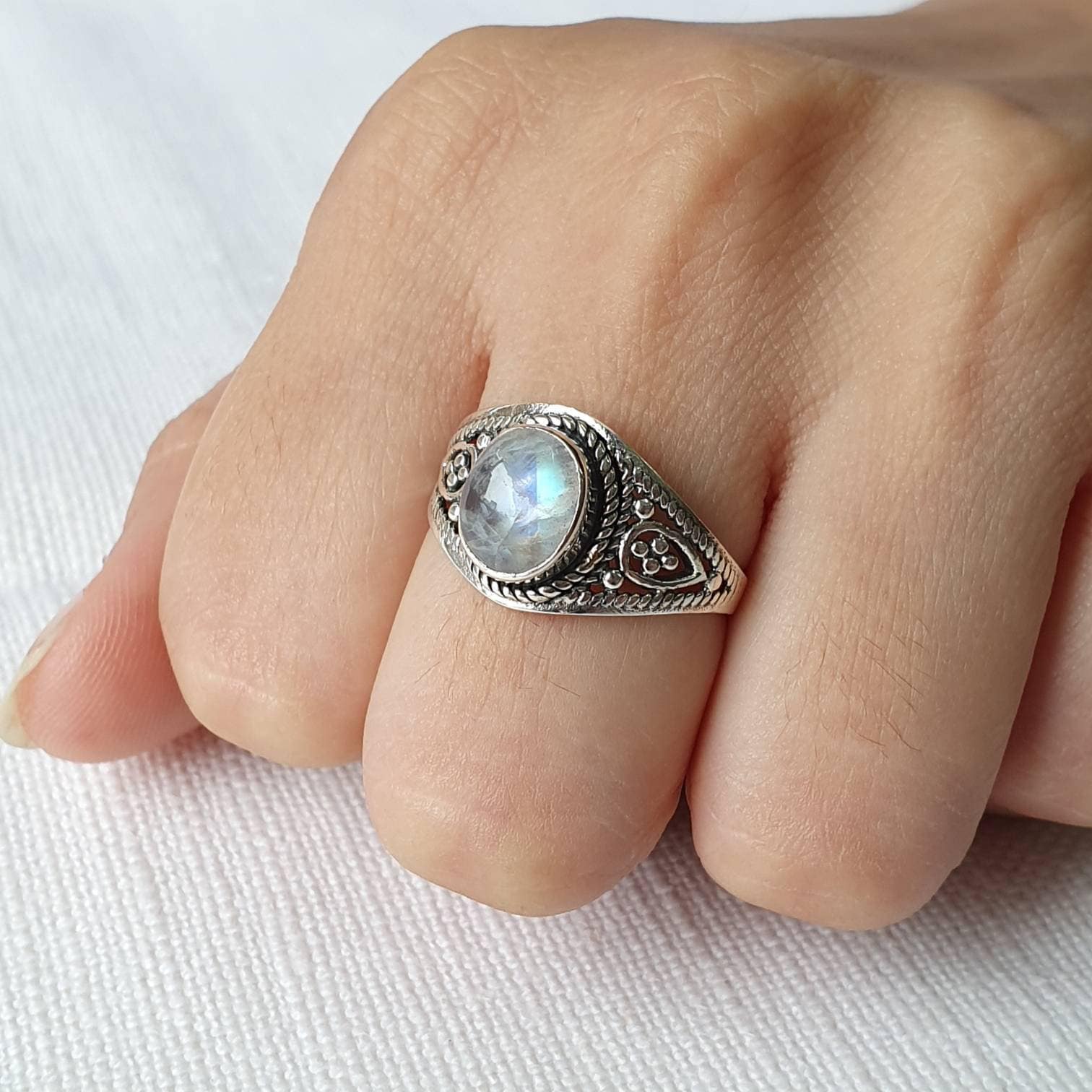 AAA Rainbow Moonstone Ring, Bold Sterling Silver Statement Ring ...