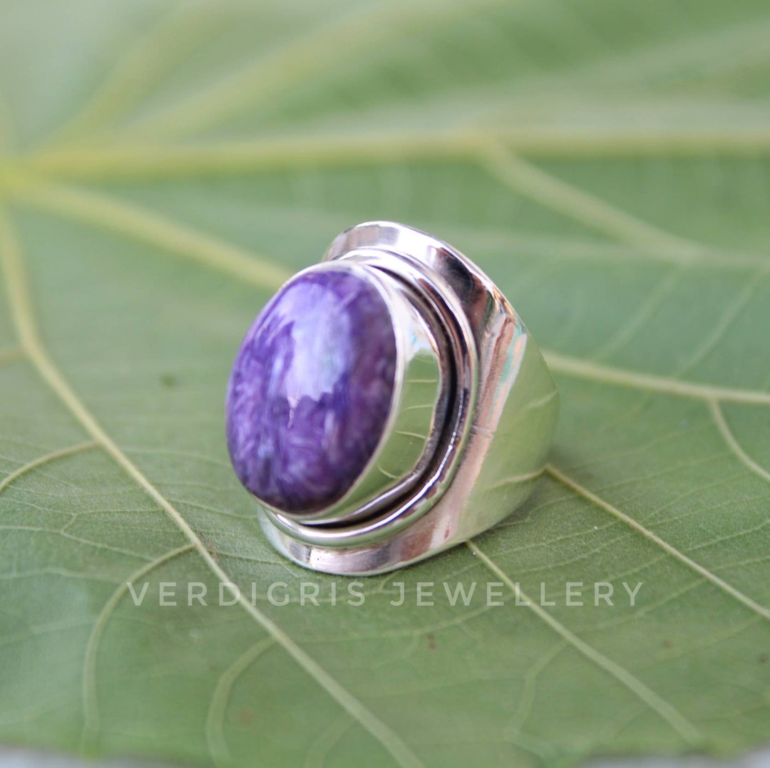 Natural AAA Charoite Ring, Sterling Silver Statement Ring - Etsy