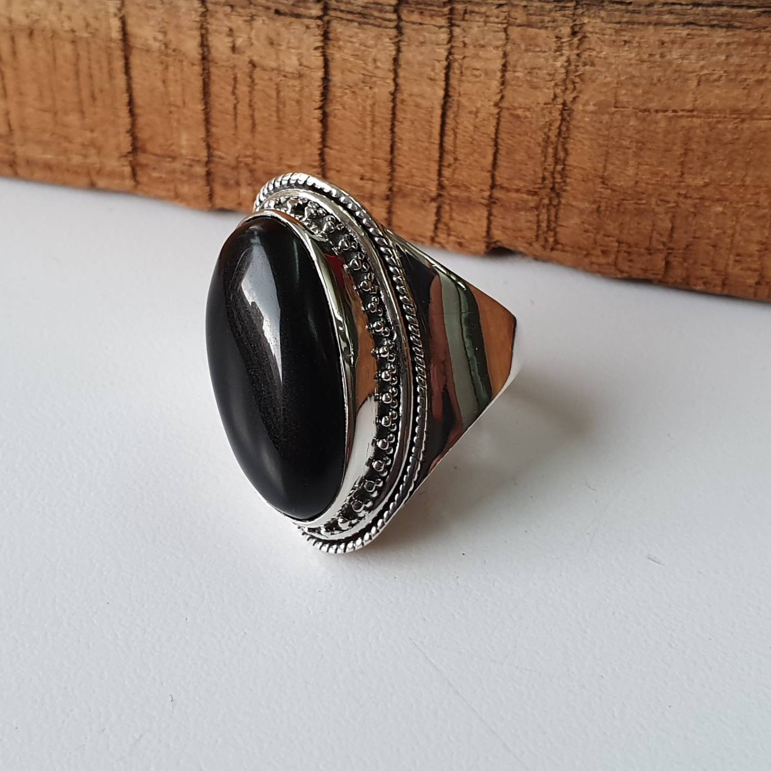 Black onyx ring Sterling silver large gemstone ring | Etsy