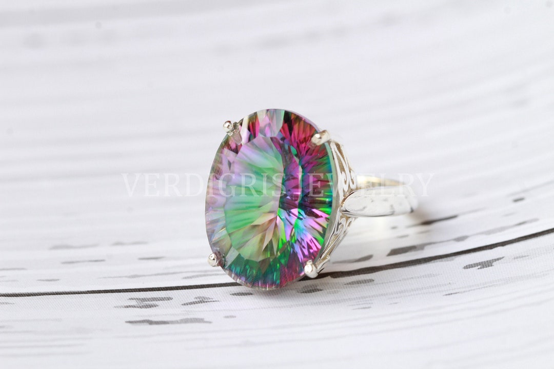 Unique Mystic Quartz Ring, Large Sterling Silver Statement Ring ...
