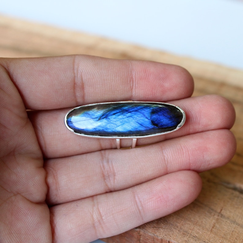Natural Labradorite Ring, 92.5 Sterling Silver Statement Boho Ring ...