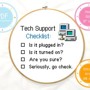Funny Tech Support Checklist - Computer Nerd & Geek Cross Stitch ...