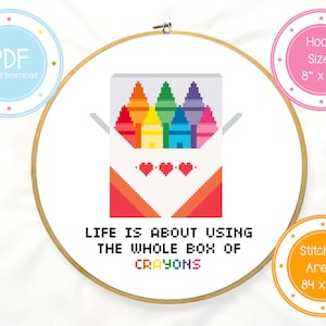 The Whole Box of Crayons Cute and Colorful Motivational Cross Stitch ...