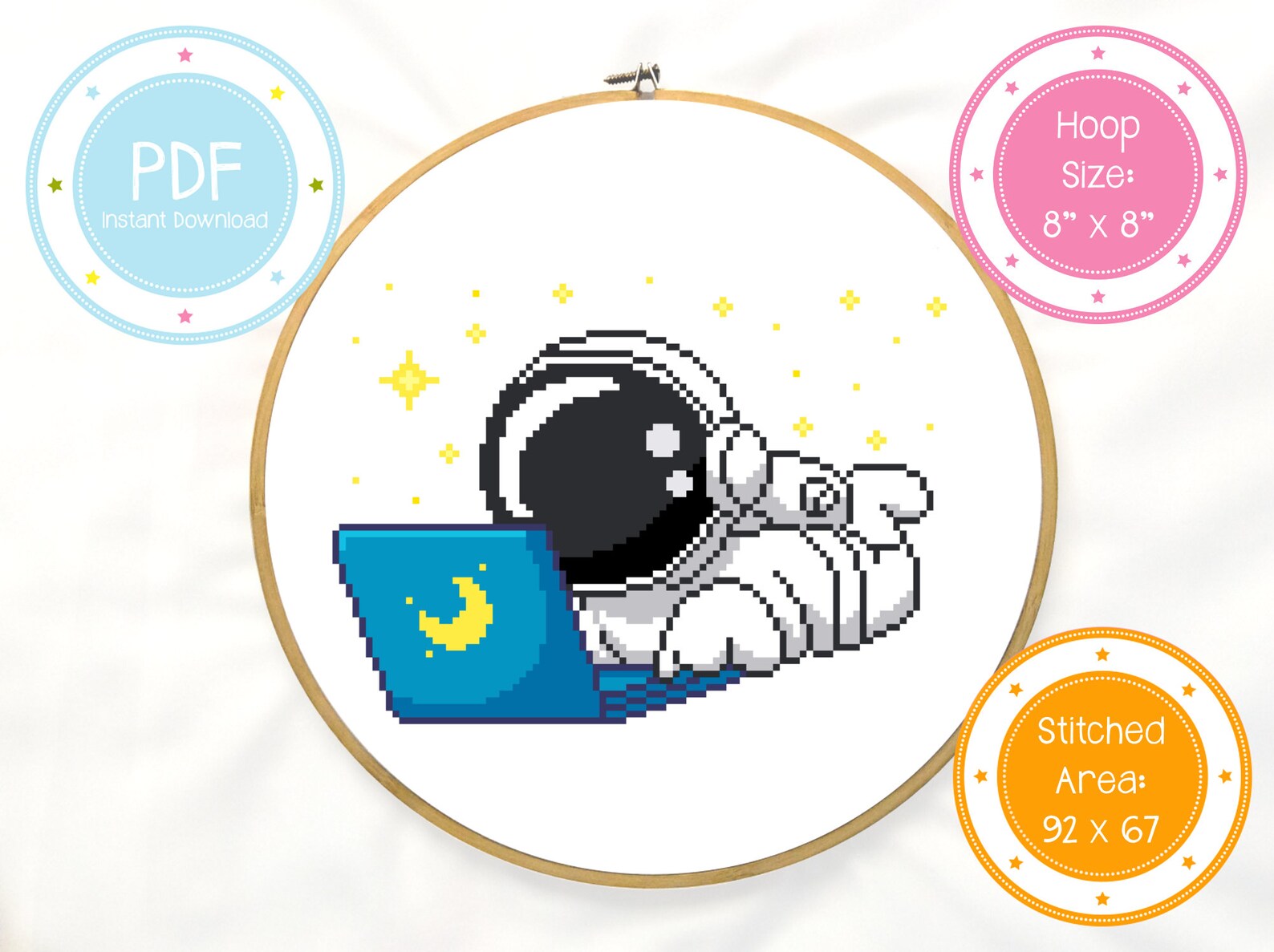 Astronaut Using Laptop Cute Outer Space Cross Stitch Pattern - Etsy