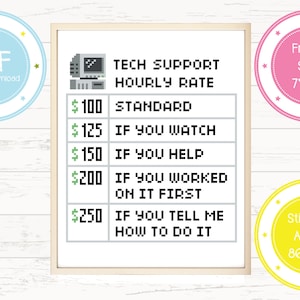 Tech Support Hourly Rate - Funny Help-desk Cute Geek and Computer Nerd ...