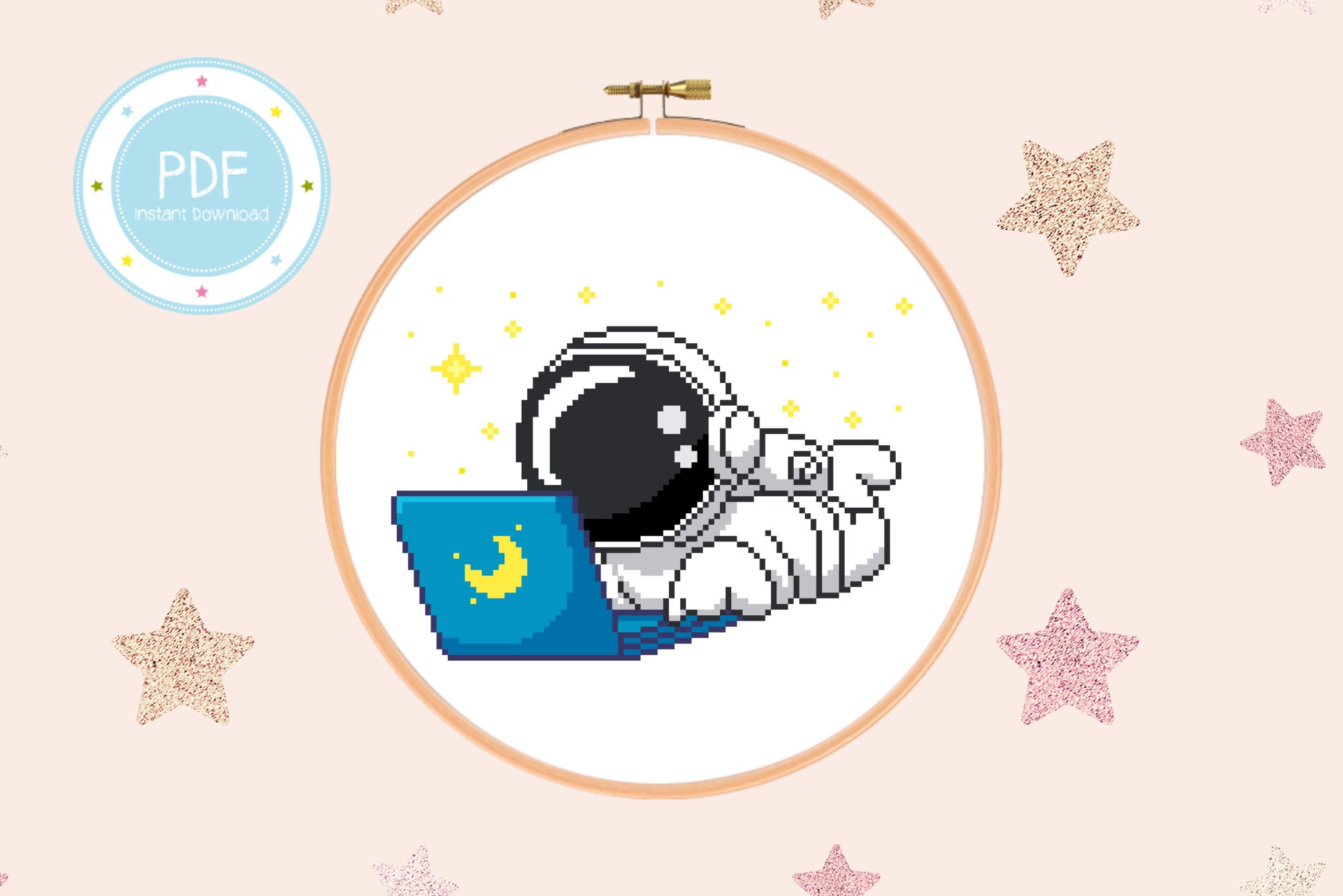 Astronaut Using Laptop Cute Outer Space Cross Stitch Pattern - Etsy