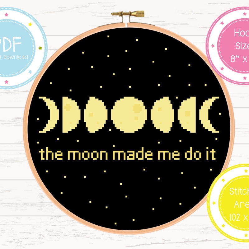 Moon Phase Cross Stitch - Etsy
