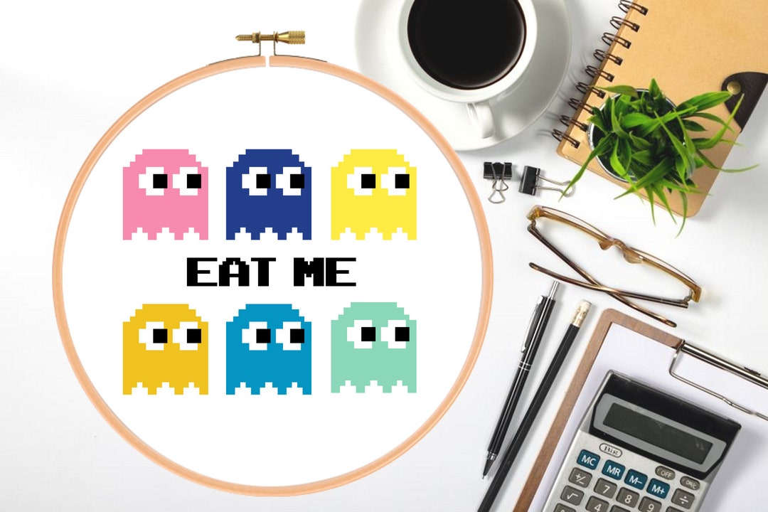 Eat Me Ghosts Retro Video Game 8-bit Cross Stitch Pattern PDF Instant ...