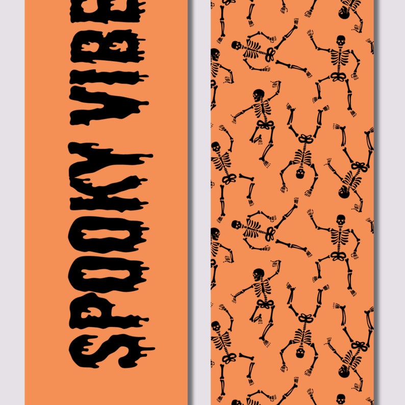 Spooky Vibes Printable Bookmarks Dancing Skeletons, Orange and Black ...