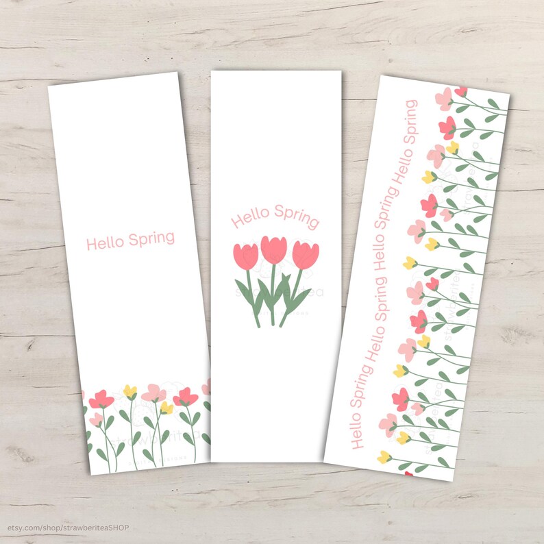 Hello Spring Printable Bookmarks SET OF 3 - Bookish DIY Reader Gift ...