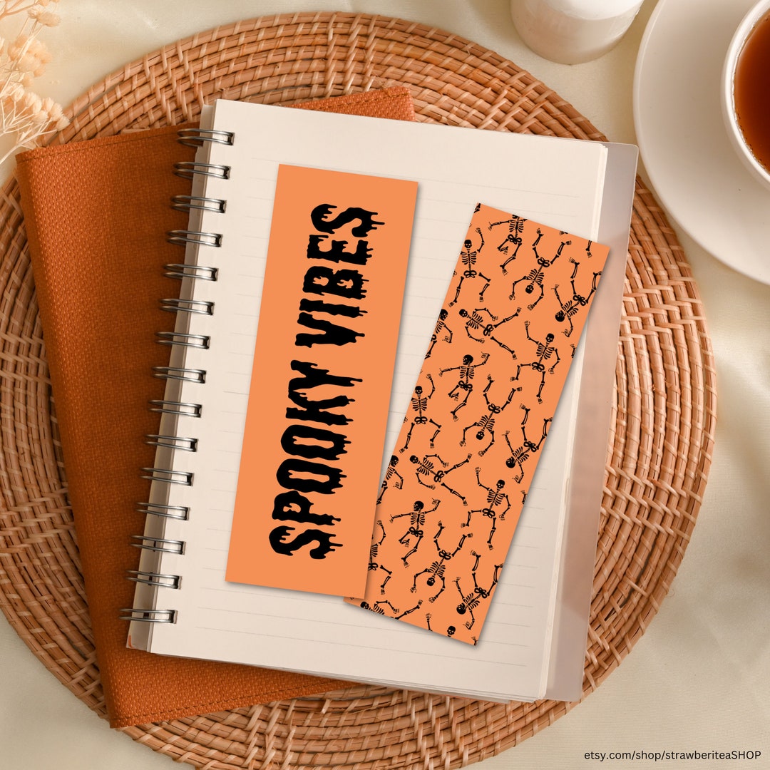 Spooky Vibes Printable Bookmarks Dancing Skeletons, Orange and Black ...