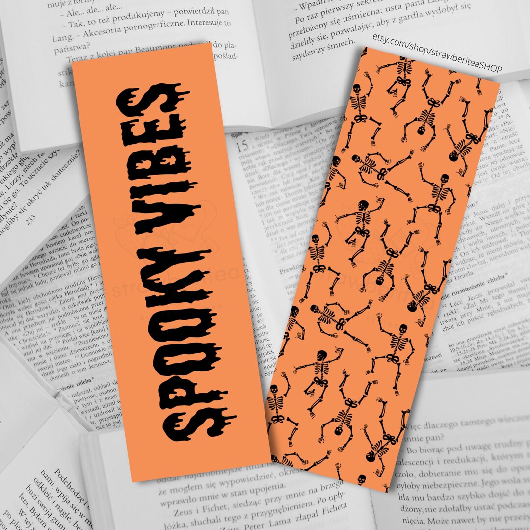 Spooky Vibes Printable Bookmarks - Dancing Skeletons, Orange and Black ...