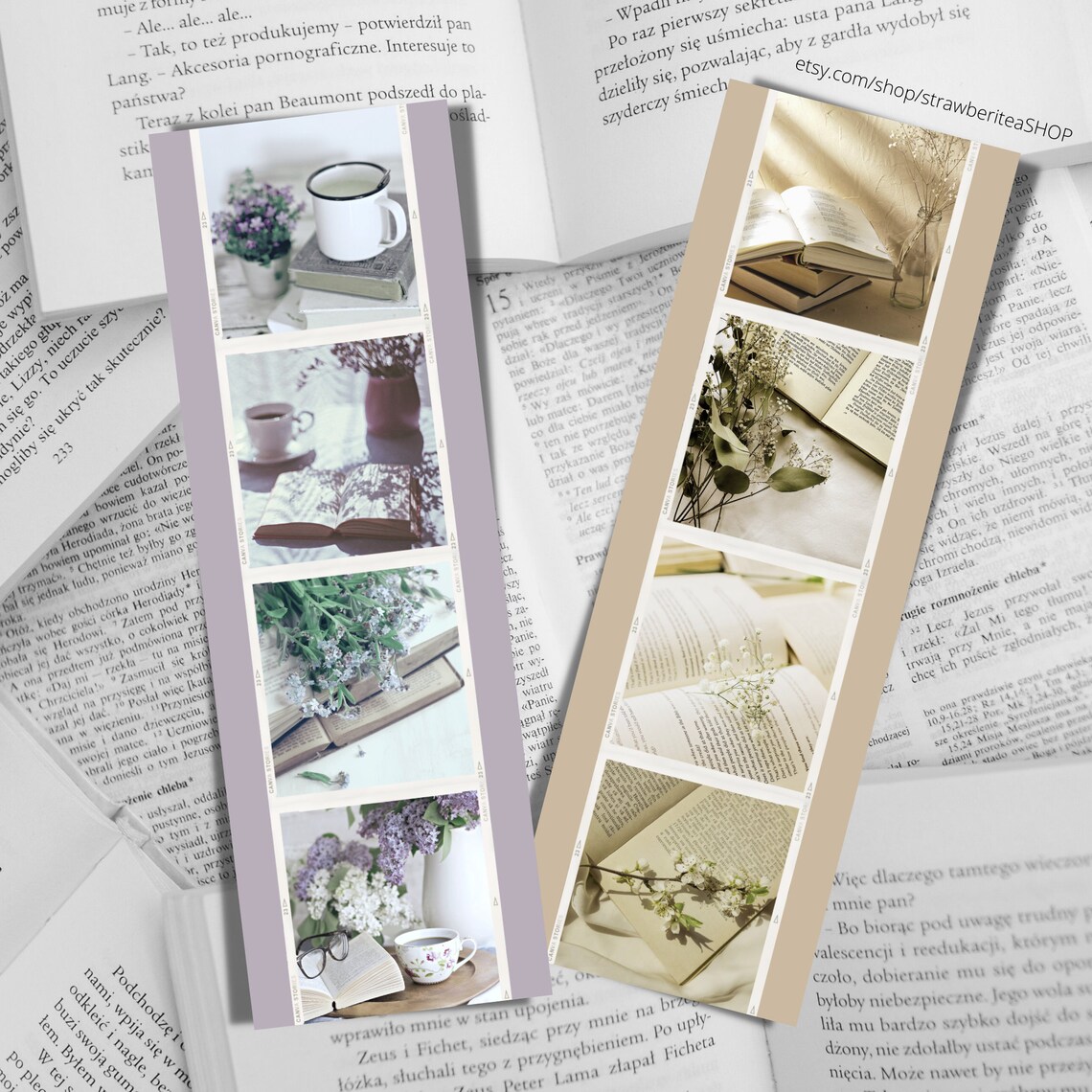Aesthetic Books and Flowers Printable Bookmarks Spring Bookmarks, Photo ...
