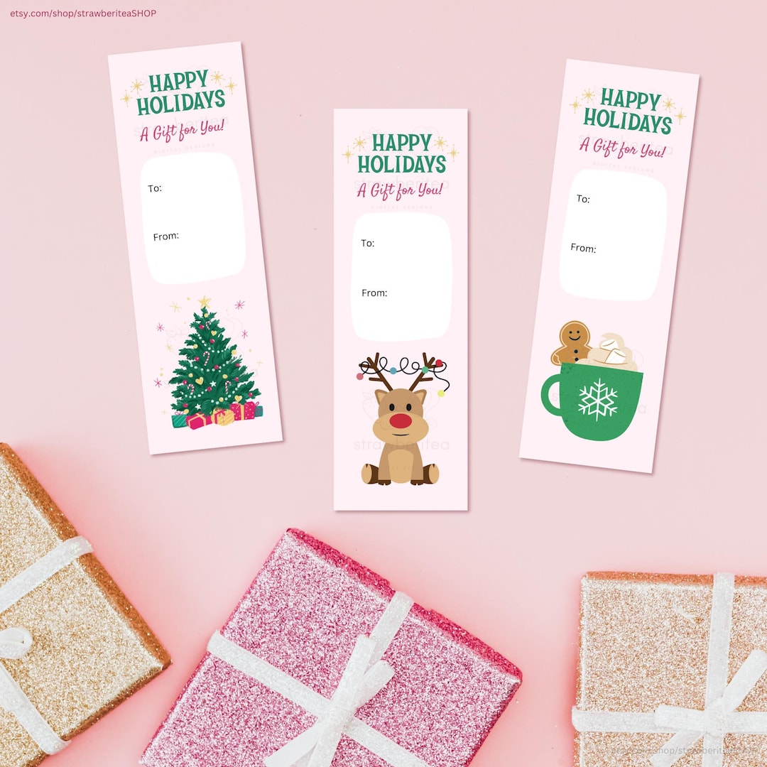 Happy Holidays Printable Gift Tag Bookmarks SET OF 3 Bookish DIY Reader ...