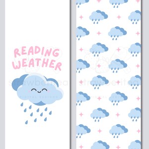 Reading Weather Rain Cloud Printable Bookmarks - PNG & PDF Cute Pink ...