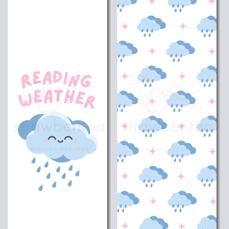 Reading Weather Rain Cloud Printable Bookmarks - PNG & PDF Cute Pink ...