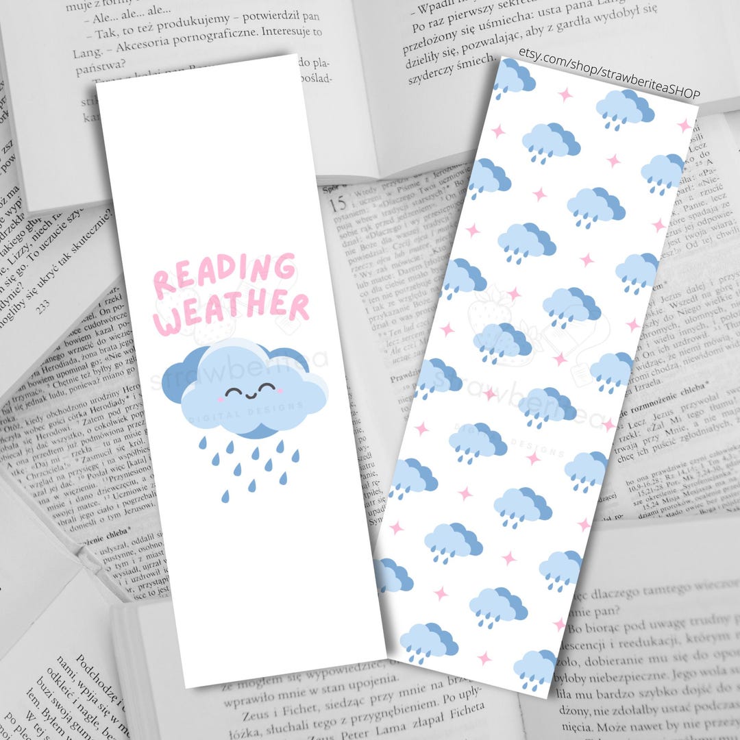 Reading Weather Rain Cloud Printable Bookmarks - PNG & PDF Cute Pink ...