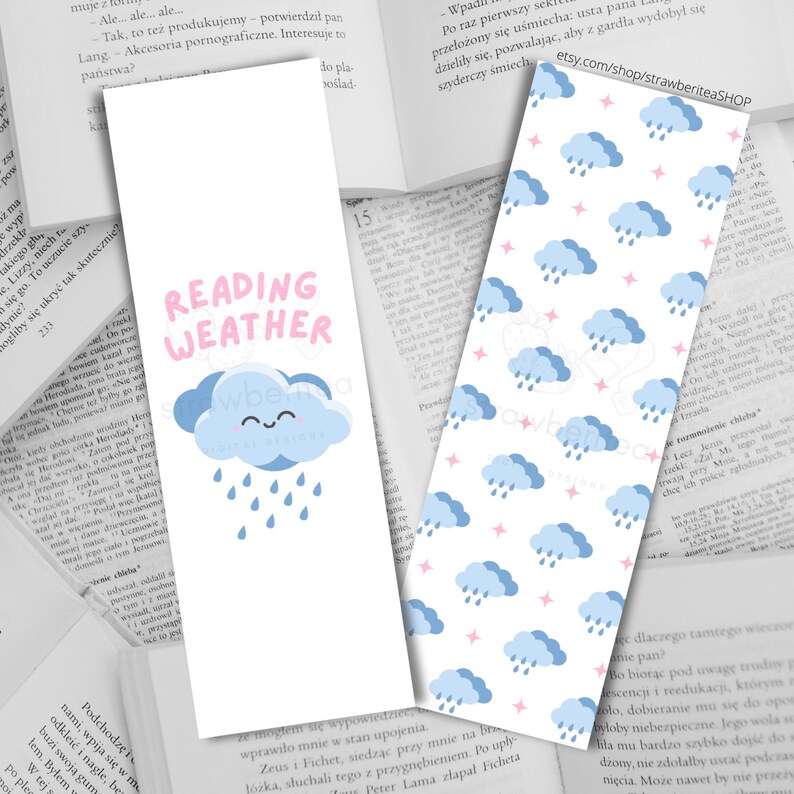 Reading Weather Rain Cloud Printable Bookmarks - PNG & PDF Cute Pink ...