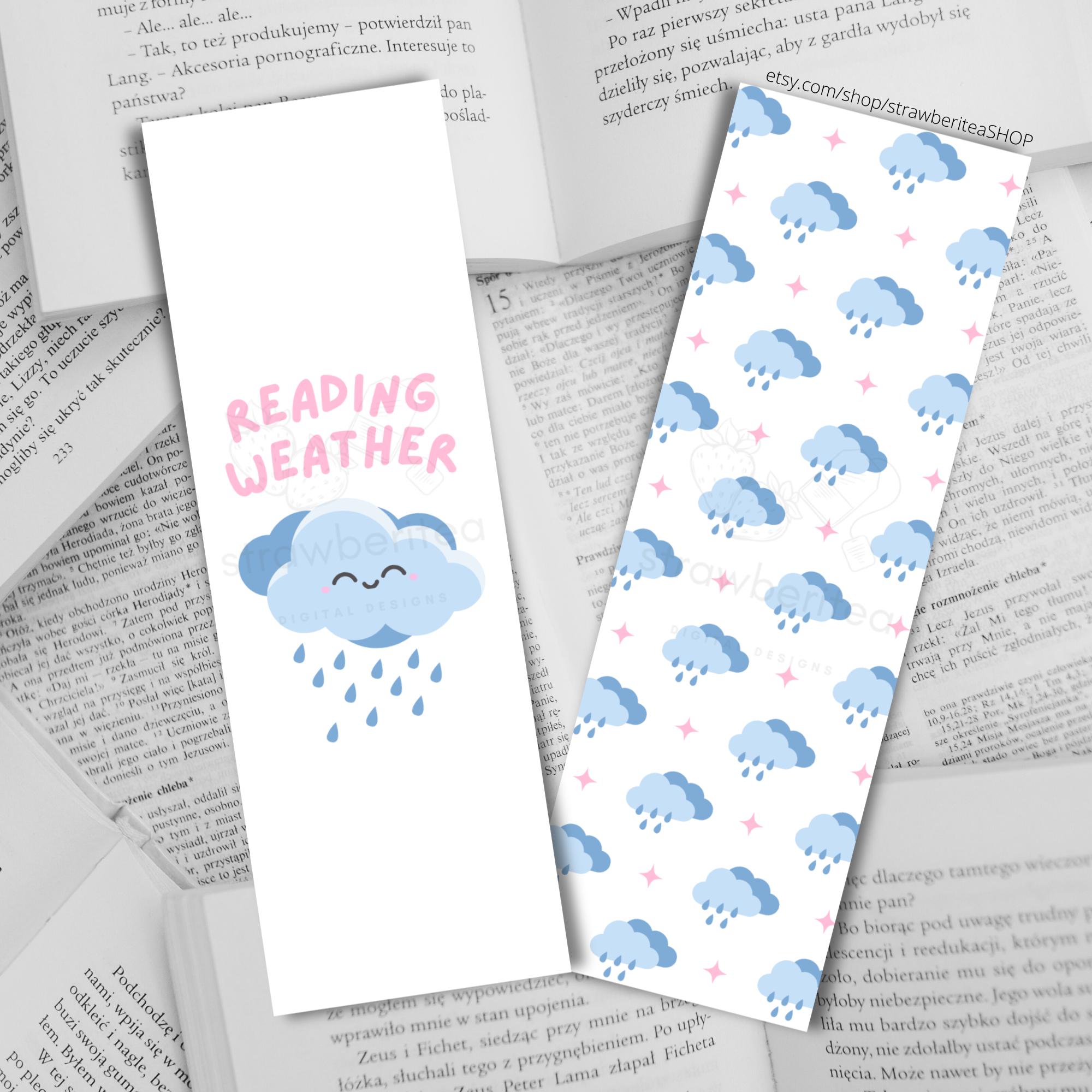 Reading Weather Rain Cloud Printable Bookmarks - PNG & PDF Cute Pink ...