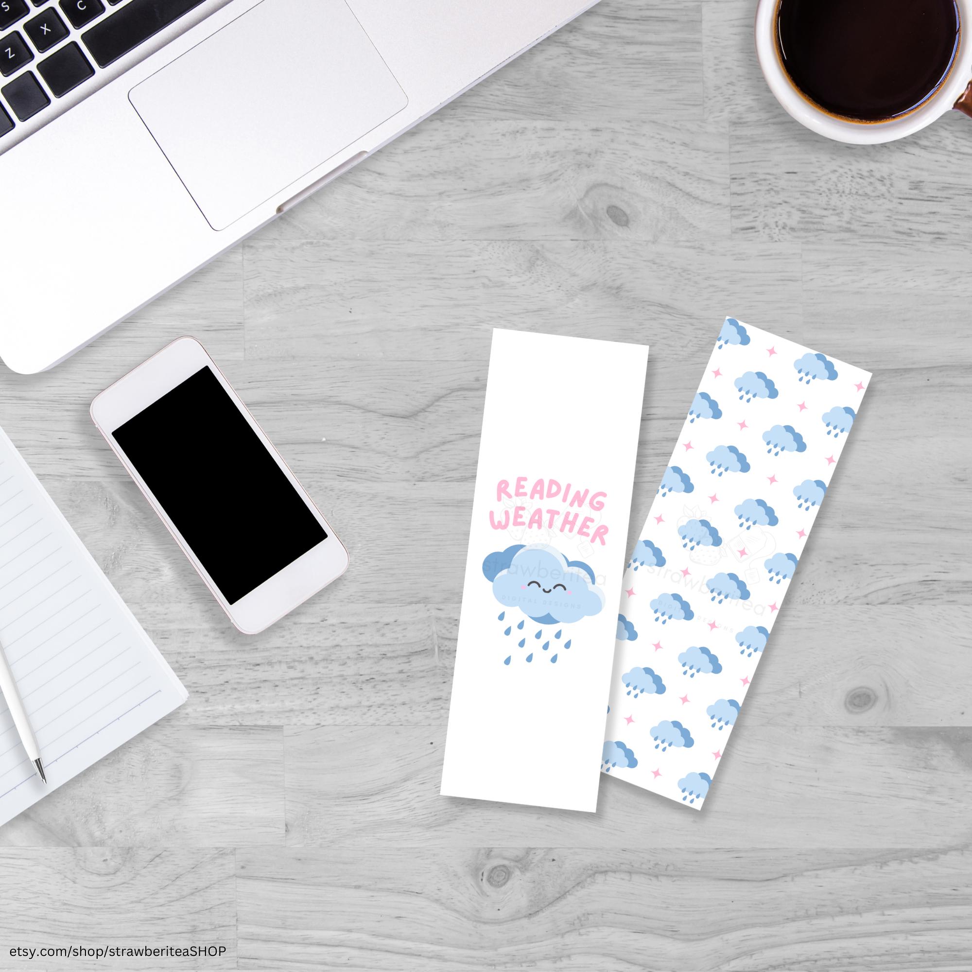 Reading Weather Rain Cloud Printable Bookmarks - PNG & PDF Cute Pink ...