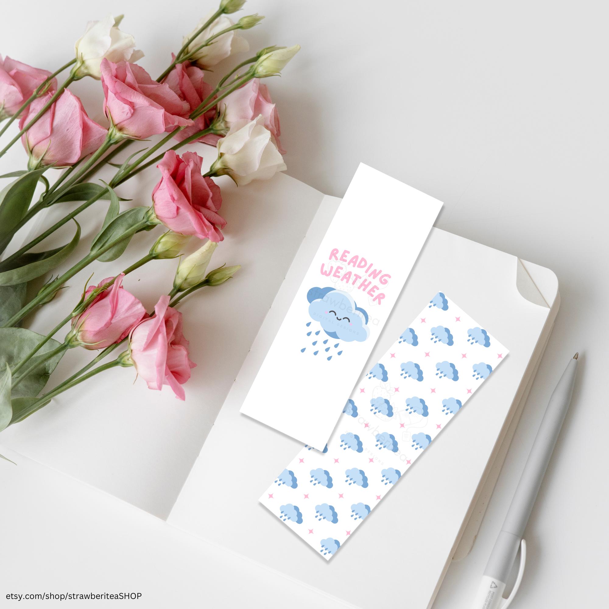 Reading Weather Rain Cloud Printable Bookmarks - PNG & PDF Cute Pink ...