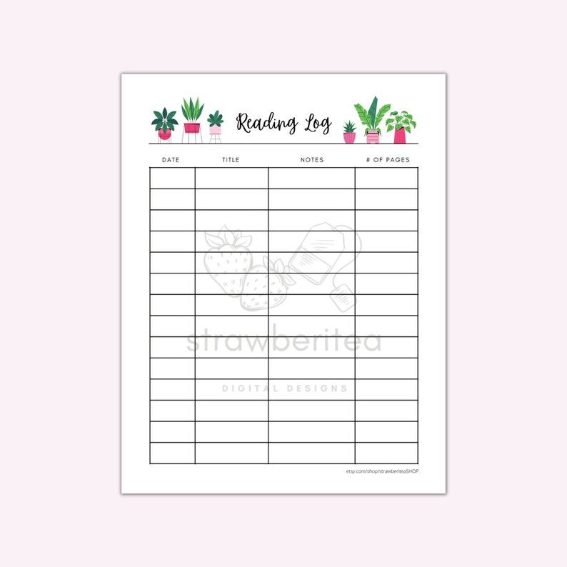 Printable Reading Log for Plant Lovers - Minimal Planner Printable ...