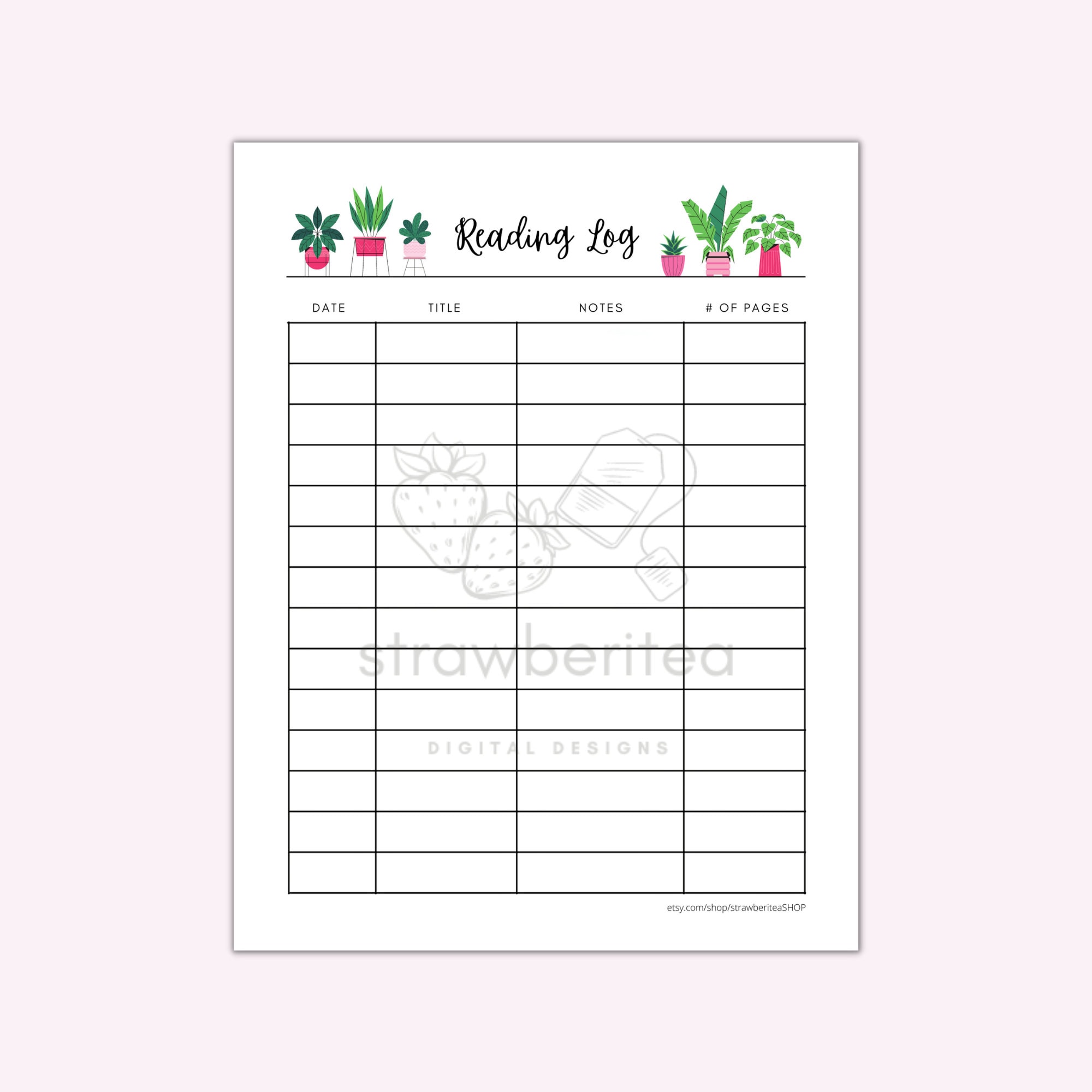 Printable Reading Log for Plant Lovers Minimal Planner Printable ...
