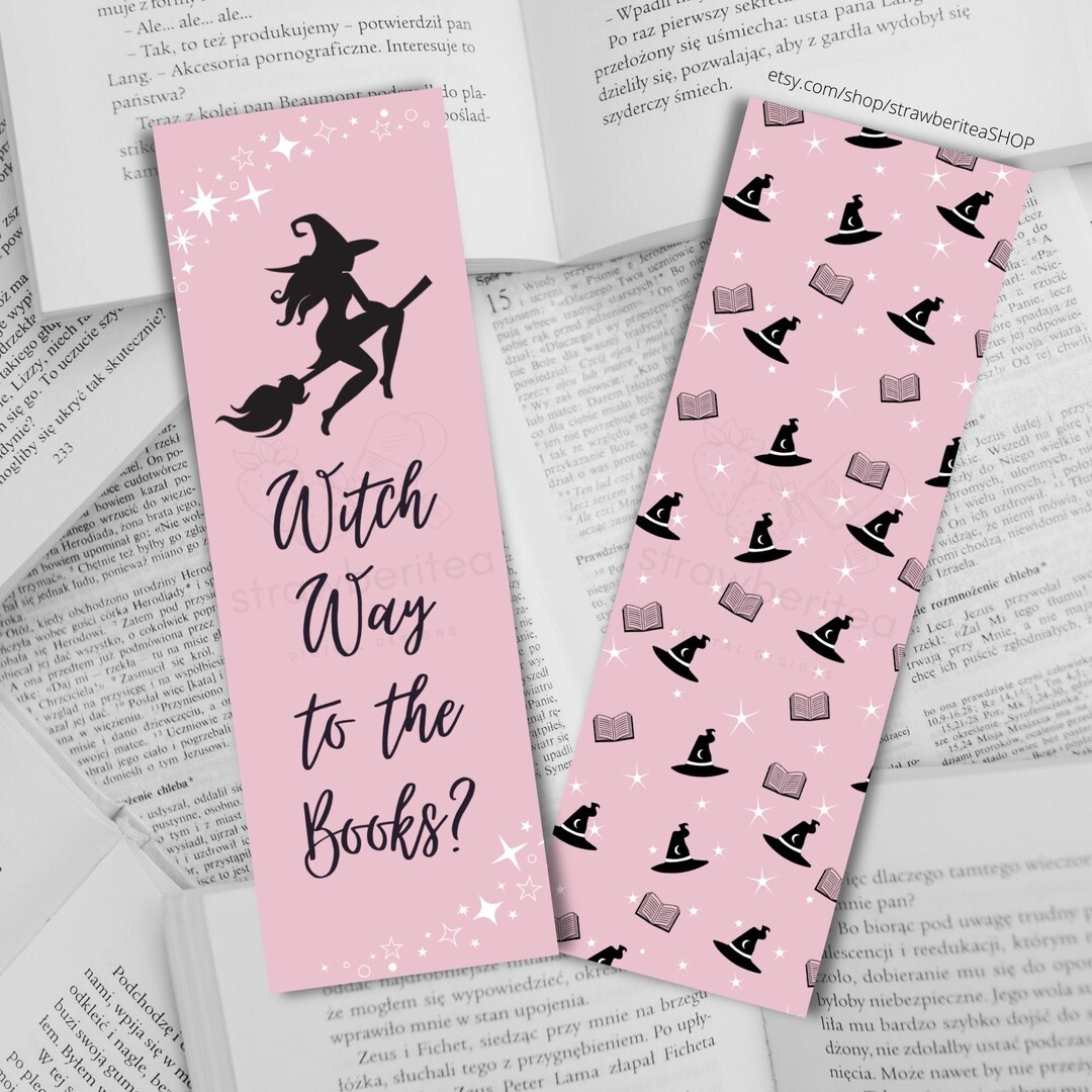 Pink "witch Way to the Books?" Printable Bookmarks - PNG & PDF ...