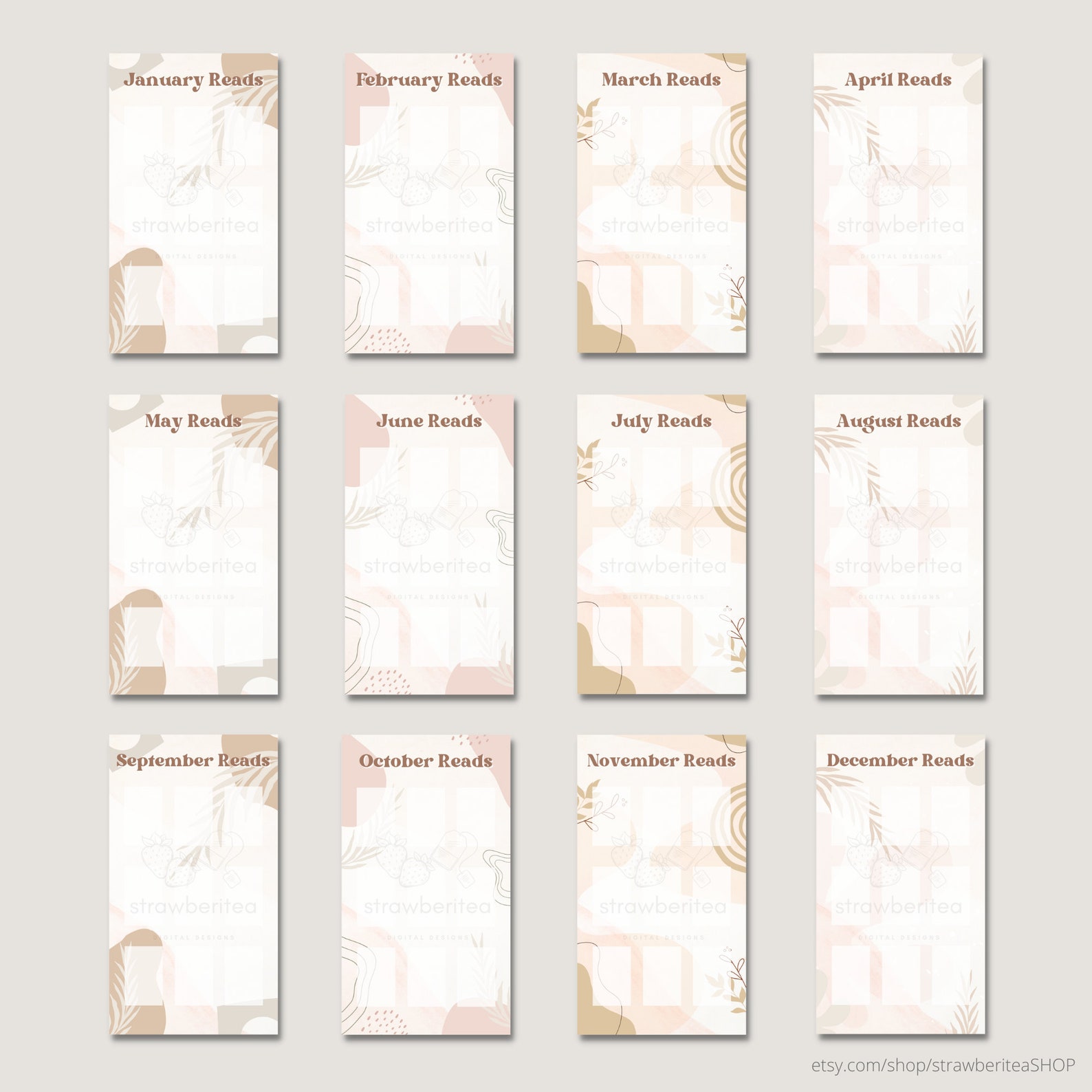 BOHO - 12 Instagram Story Monthly Reading Tracker Templates - Minimal ...