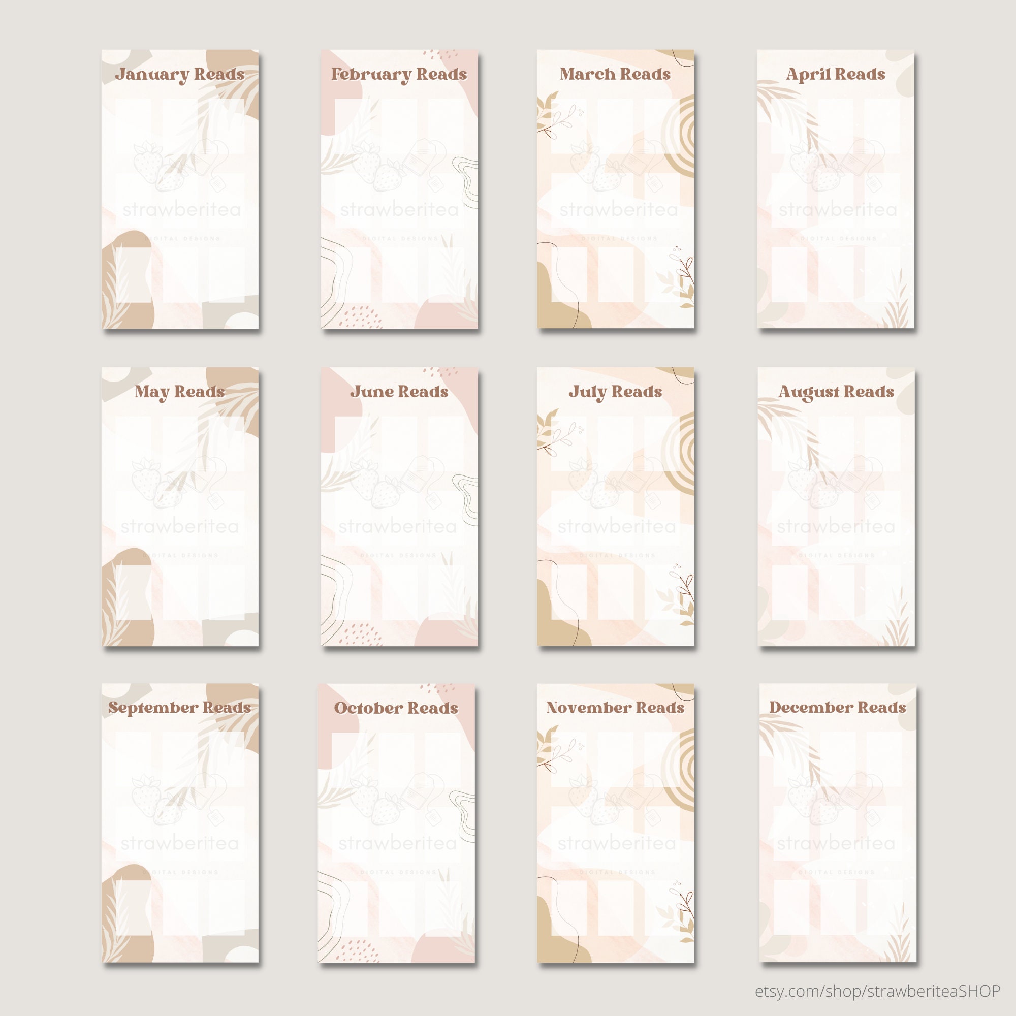 BOHO - 12 Instagram Story Monthly Reading Tracker Templates - Minimal ...