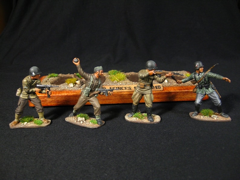 4 Hand Painted Toy Soldiers on Customizable Display Wooden Stand ...